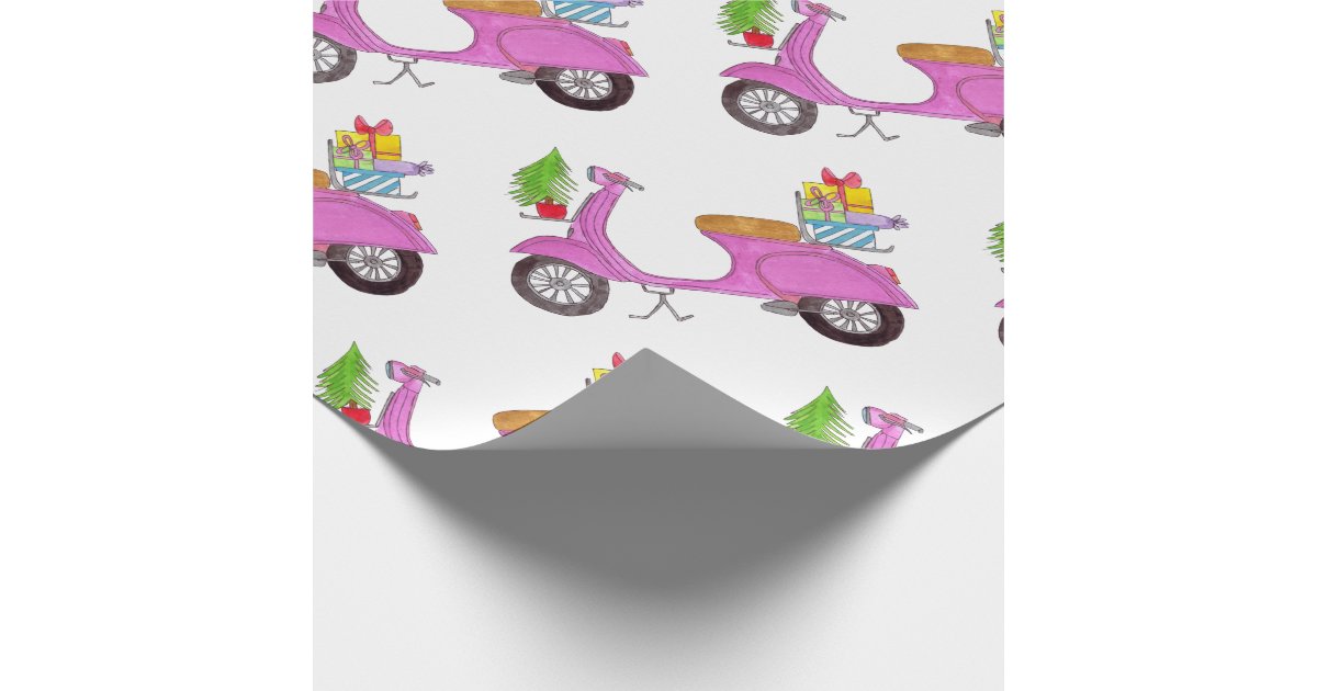 Hand drawn retro Christmas scooter Wrapping Paper | Zazzle