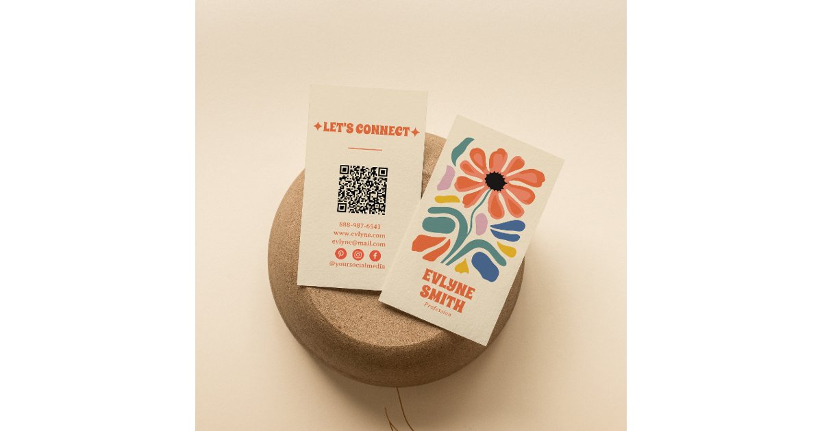 Hand Drawn Retro Colourful QR Code Boho Chic Flora Business Card | Zazzle