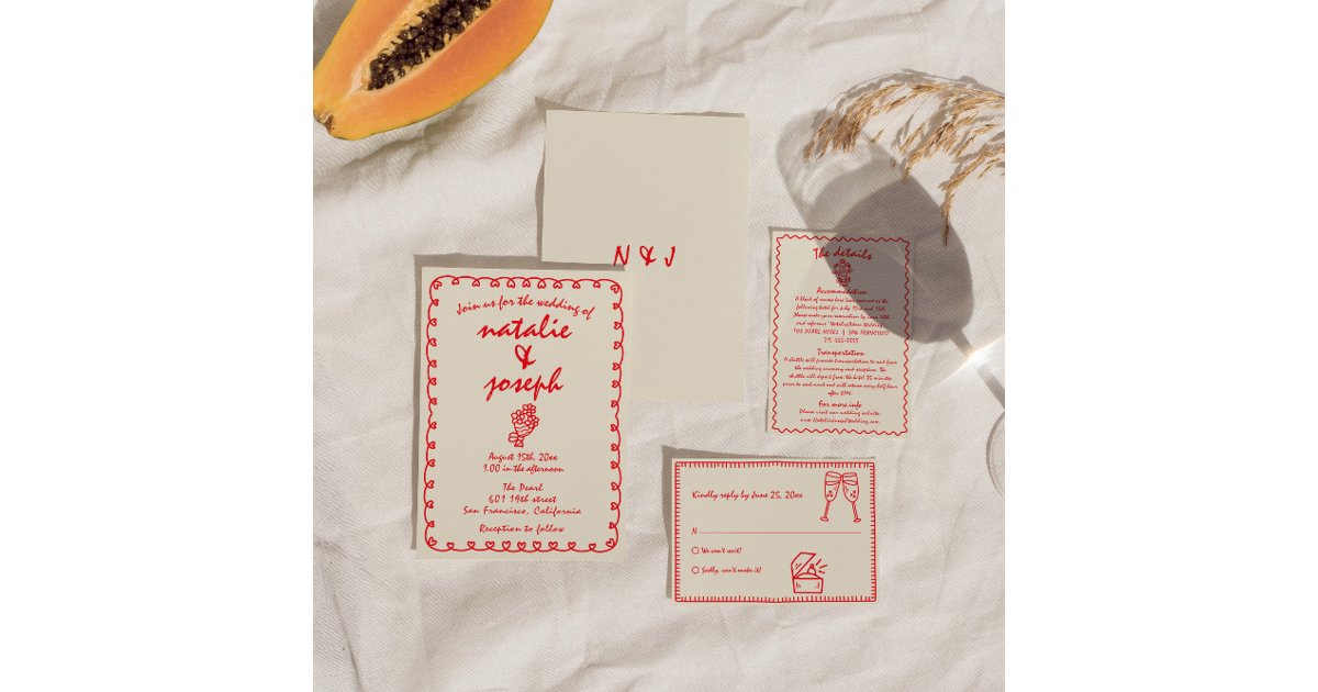 Hand Drawn Retro Funky Unique Quirky Wedding Invitation | Zazzle