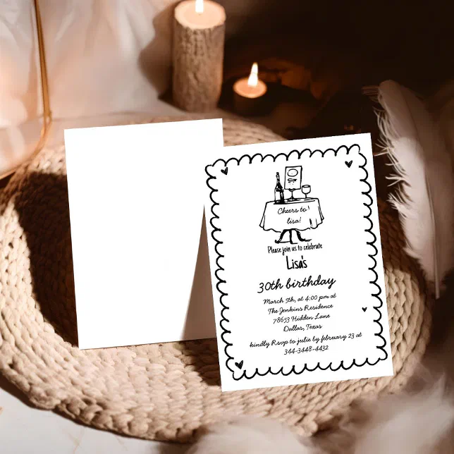 Hand Drawn Scribble Cocktail 30th, 40th Birthday Invitation | Zazzle