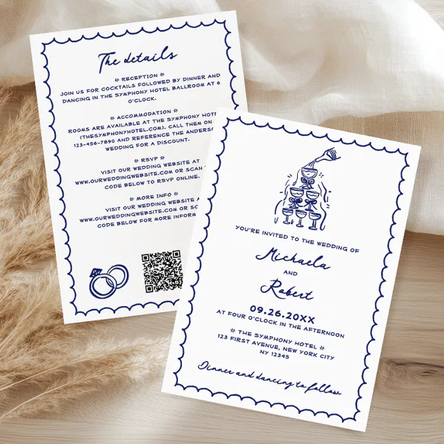 Hand Drawn Scribble Doodles All-In-One Wedding Invitation | Zazzle