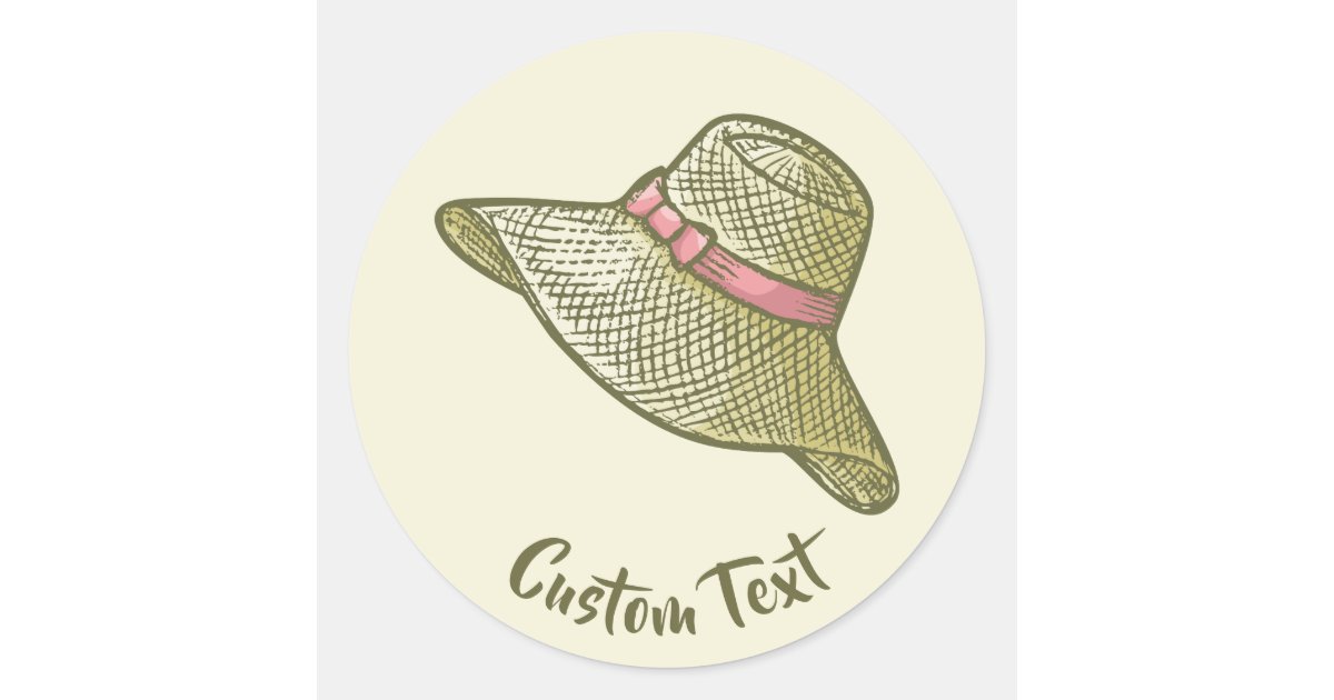 Hand Drawn Straw Hat Yellow Classic Round Sticker | Zazzle