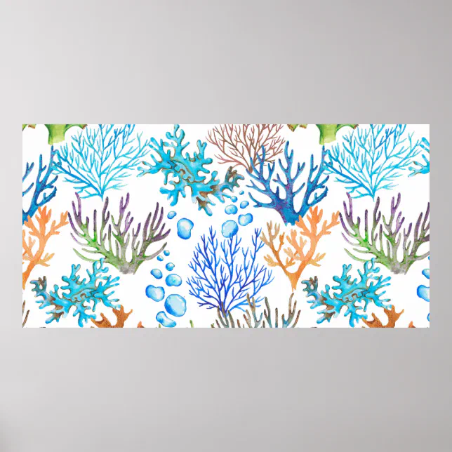 Hand-drawn watercolor sea pattern with corals. Und Poster | Zazzle
