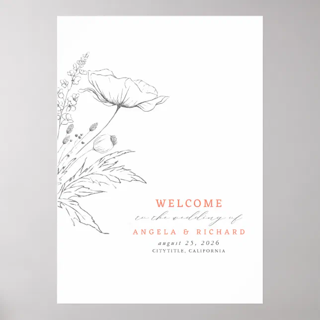 Hand-drawn Wildflowers Wedding Welcome Sign | Zazzle