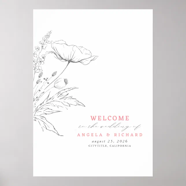 Hand-drawn Wildflowers Wedding Welcome Sign | Zazzle
