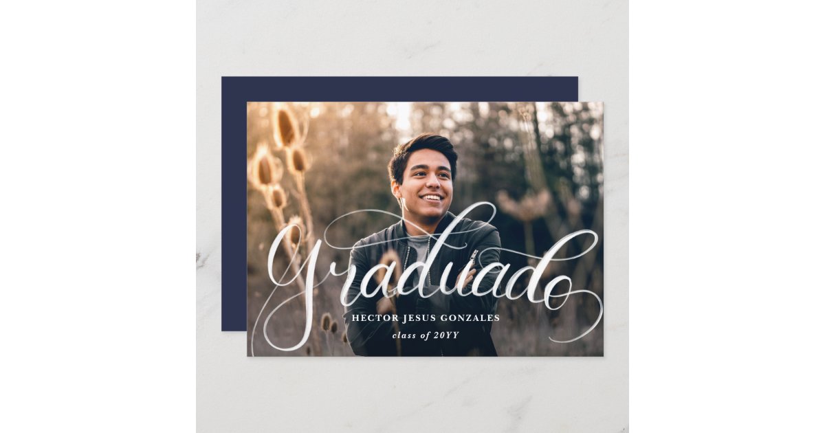 Hand Lettering Spanish Graduado Graduation Photo Invitation | Zazzle