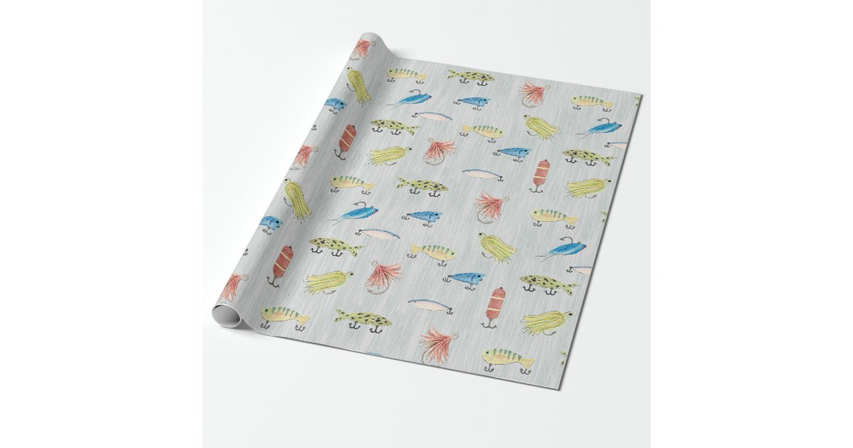 Hand Painted Fishing Lures on Wood Wrapping Paper | Zazzle