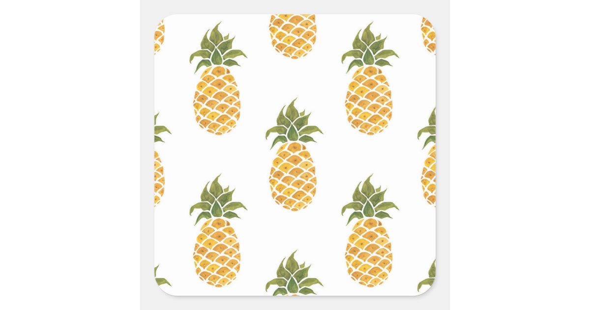 Hand-painted pineapples, watercolor background. square sticker | Zazzle