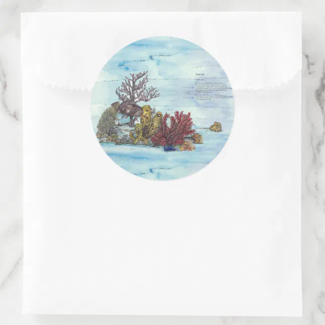 Hand-painted Underwater Coral Reef Classic Round Sticker | Zazzle