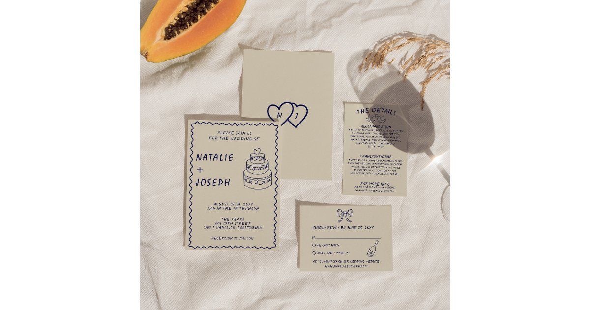 Hand-Written Retro Unique Cake Modern Wedding Invitation | Zazzle
