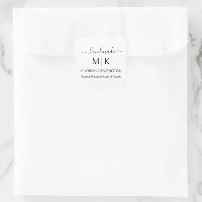 Handmade Monogram or Add Logo Business Small Square Sticker | Zazzle