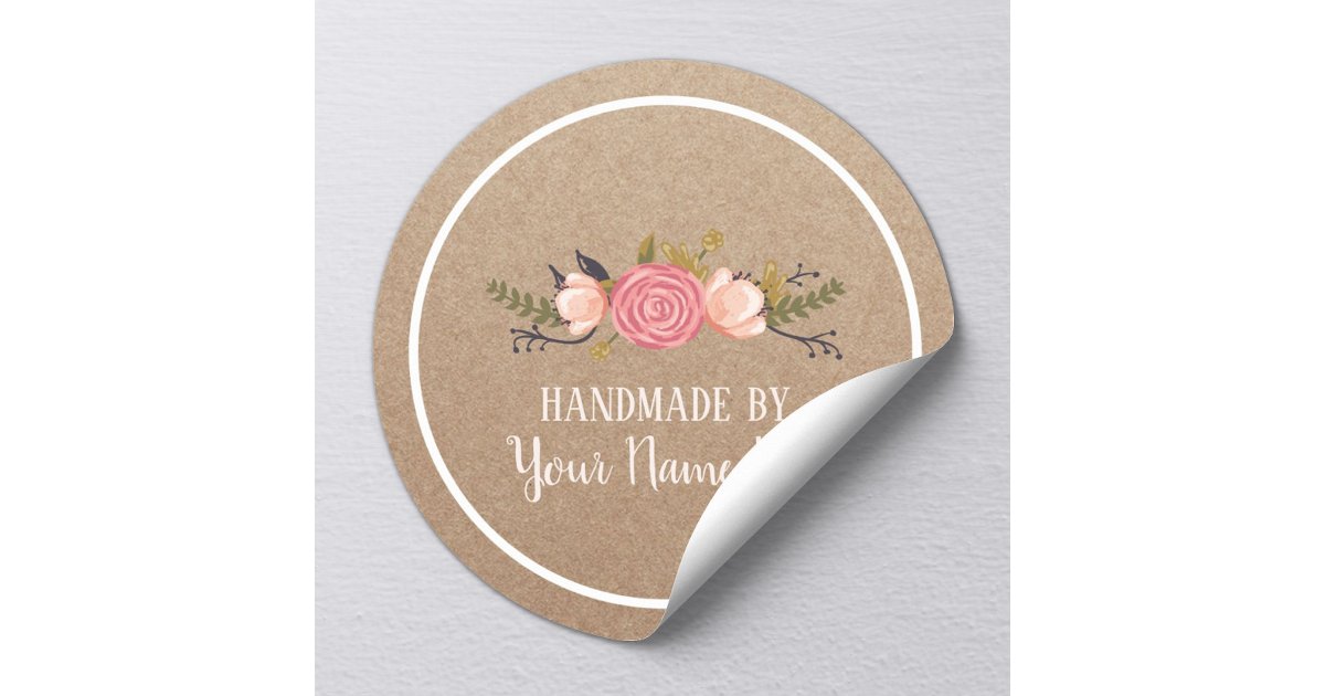 Handmade Product Vintage Floral Rustic Kraft Classic Round Sticker | Zazzle