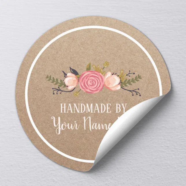 Handmade Product Vintage Floral Rustic Kraft Classic Round Sticker | Zazzle