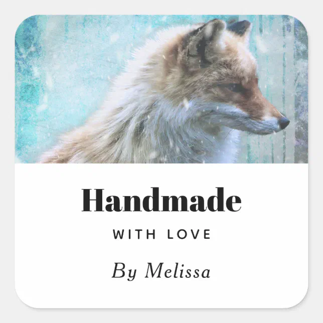 Handmade with Love Cute Furry Fox Portrait Square Sticker | Zazzle