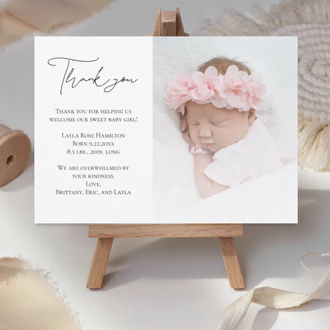 Handwritten Calligraphy Photo Baby Shower Thank You Card | Zazzle
