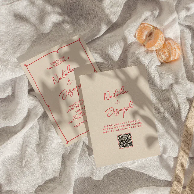 Handwritten Retro Colourful Modern QR Code Wedding Invitation | Zazzle