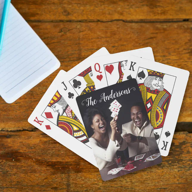 Handwritten Script Personalized Photo Calligraphy Playing Cards | Zazzle