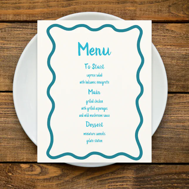 Handwritten Whimsical Wavy Border Fun Wedding Menu | Zazzle