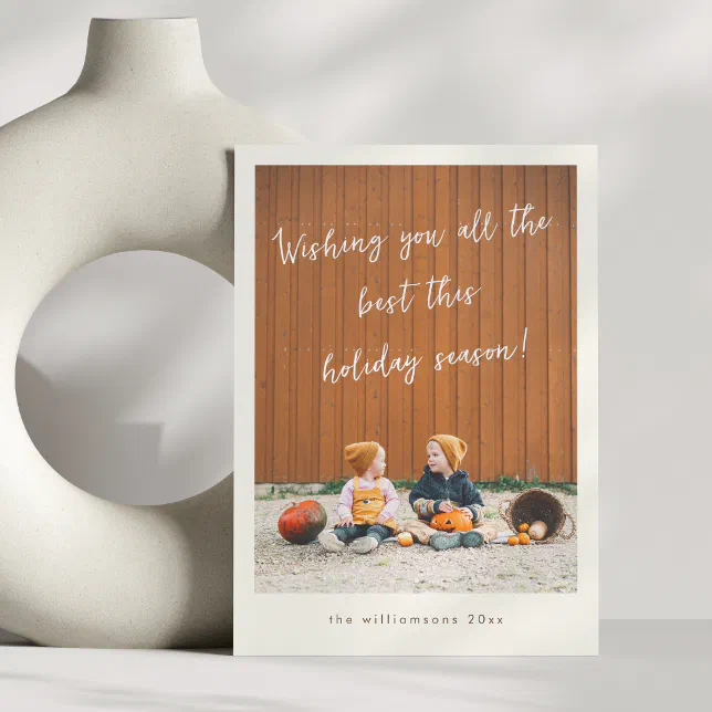 Handwritten White Overlay Vertical Photo Christmas Holiday Card | Zazzle
