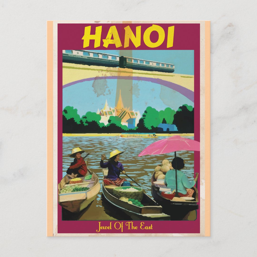 Hanoi vintage travel poster postcard | Zazzle