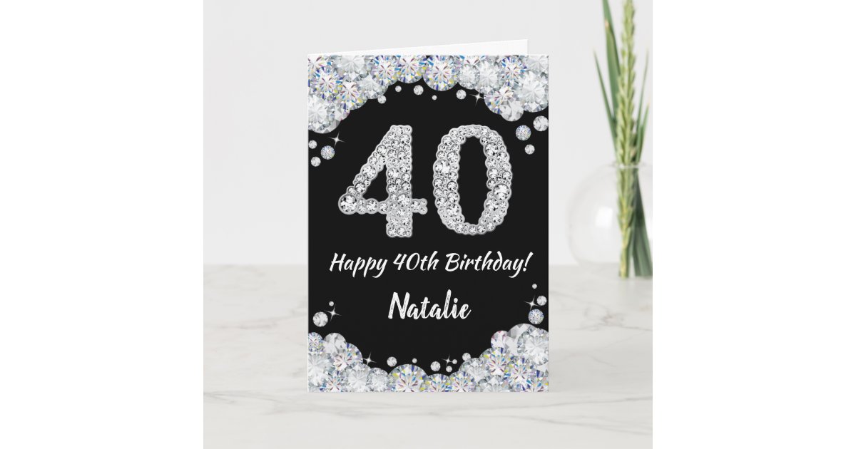 Happy 40th Birthday Black and Silver Glitter Card | Zazzle