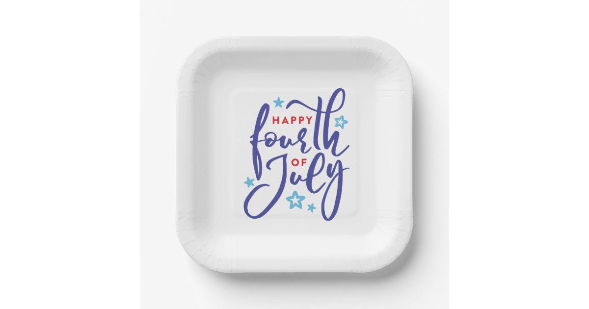 Happy 4th of July hand-created script w/stars Paper Plate | Zazzle