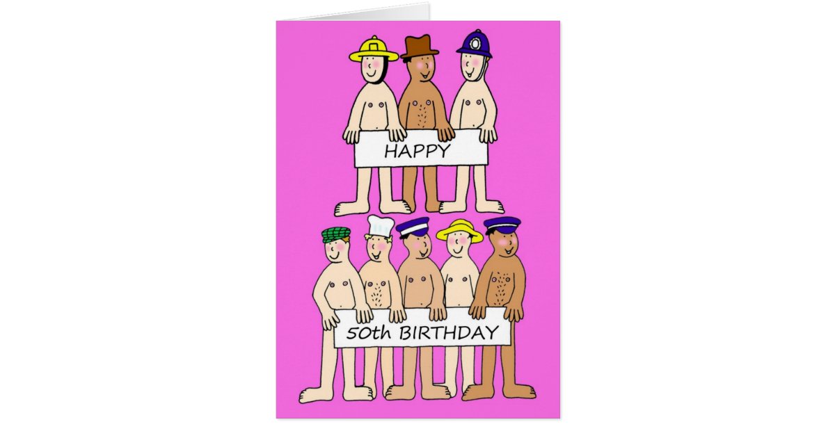 Happy 50th Birthday, Cartoon Men Humour. | Zazzle