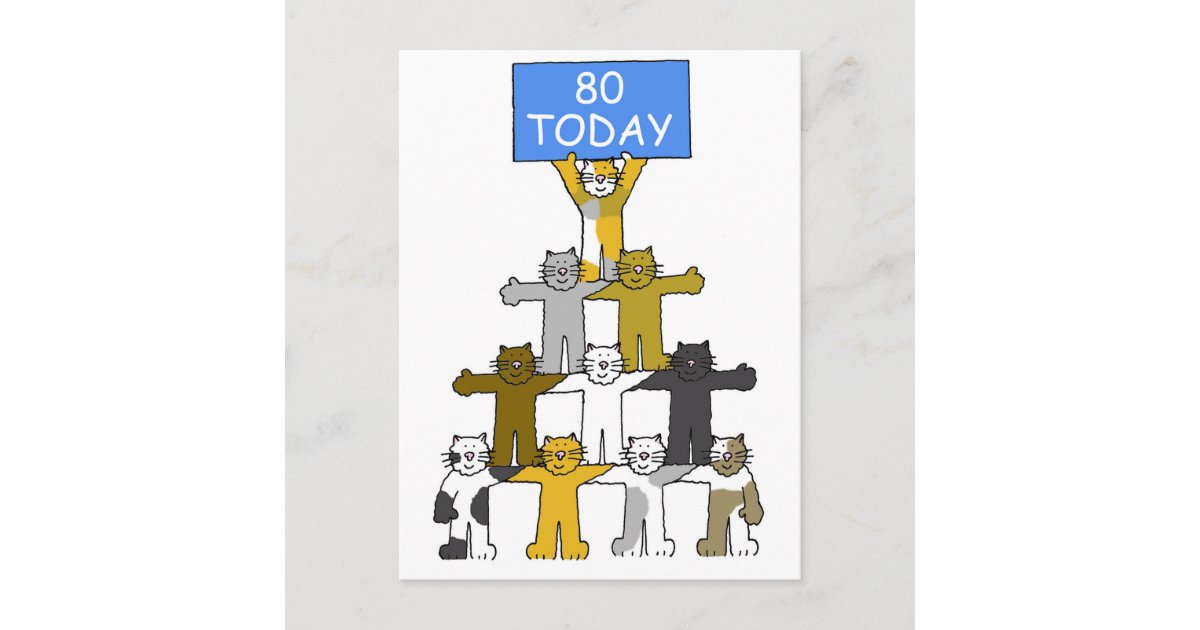 Happy 80th Birthday Cute Cartoon Cats Postcard | Zazzle
