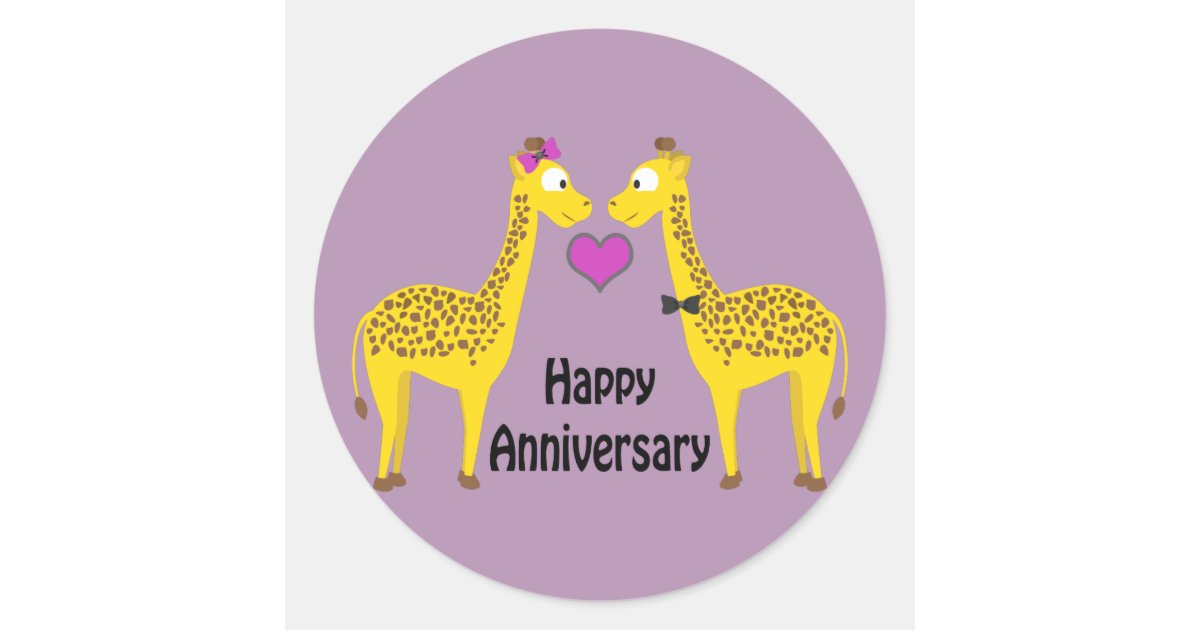 Happy Anniversary Giraffes Classic Round Sticker | Zazzle
