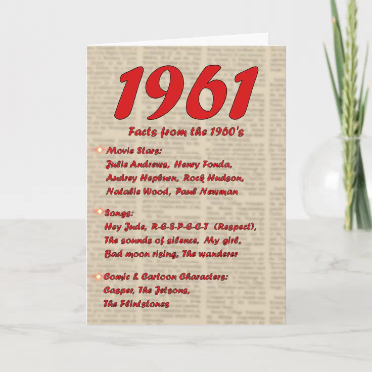 Happy Birthday 1961 Year of birth news 60's 60s Card | Zazzle