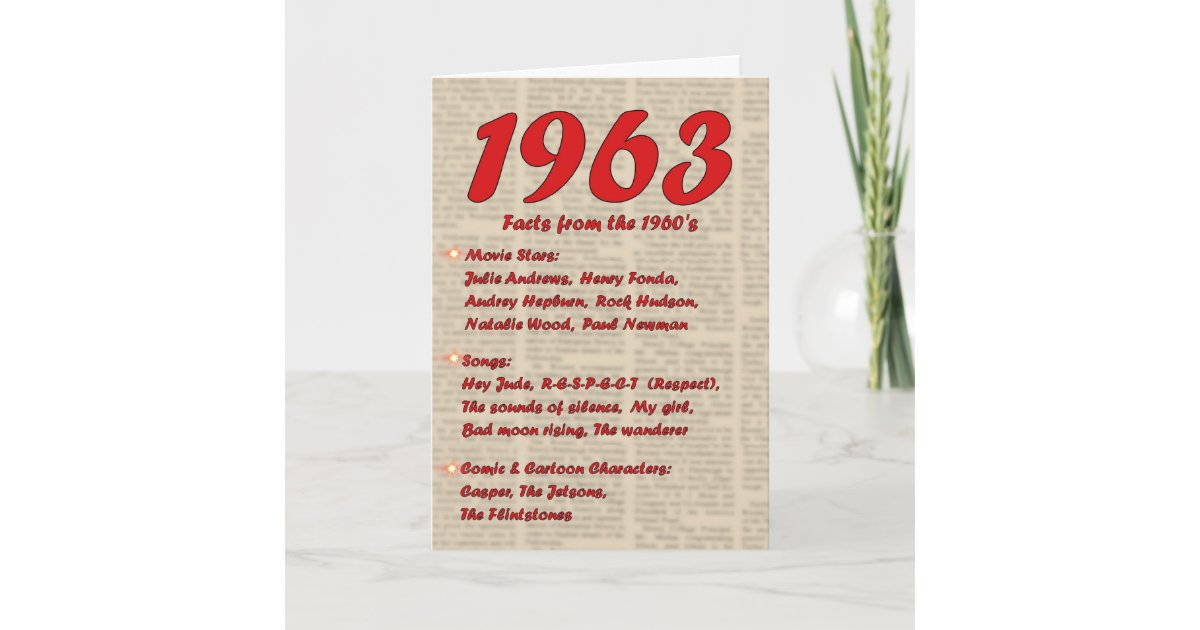 Happy Birthday 1963 Year of birth news 60's 60s Card | Zazzle
