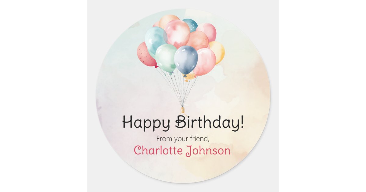 Happy Birthday Balloons Gift Stickers / Labels | Zazzle