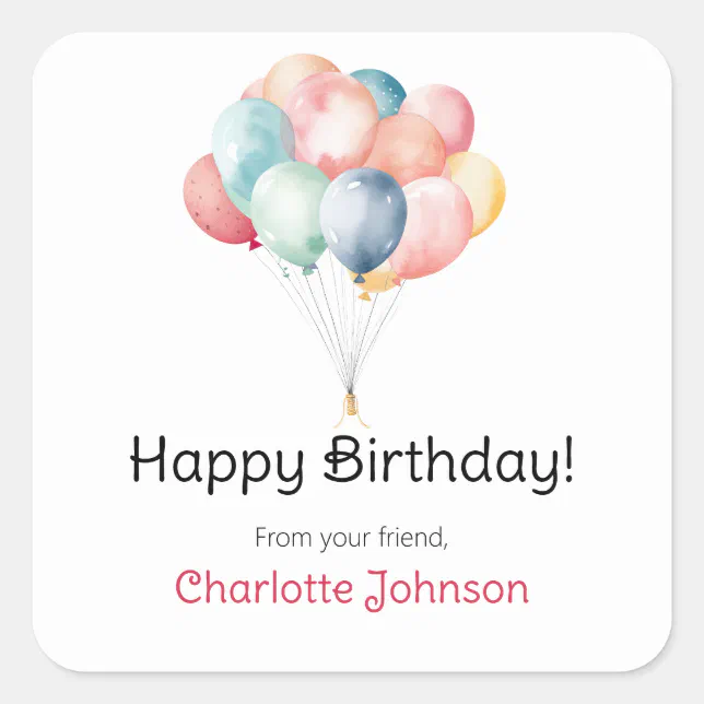 Happy Birthday Balloons Gift Stickers / Labels | Zazzle