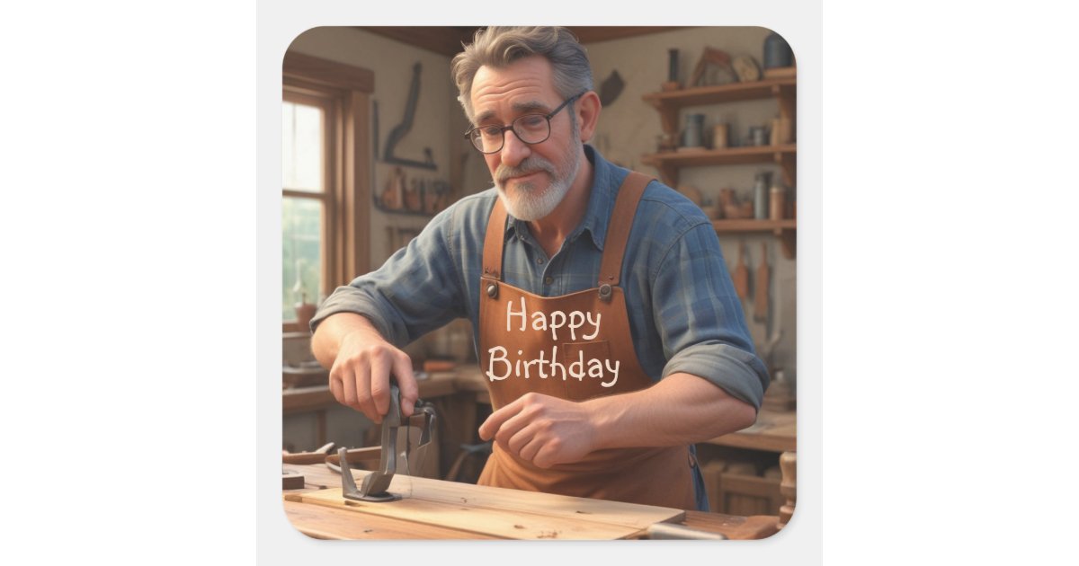 Happy Birthday Carpenter Square Sticker | Zazzle