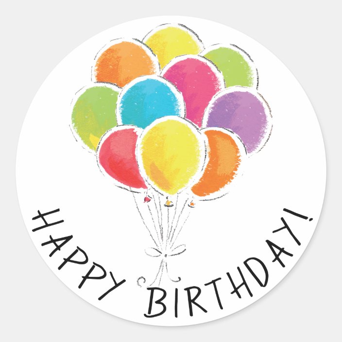 Happy Birthday Colourful Balloons Classic Round Sticker | Zazzle.co.uk