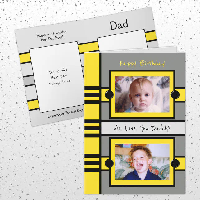 Happy Birthday Daddy gray yellow photo love you Card | Zazzle