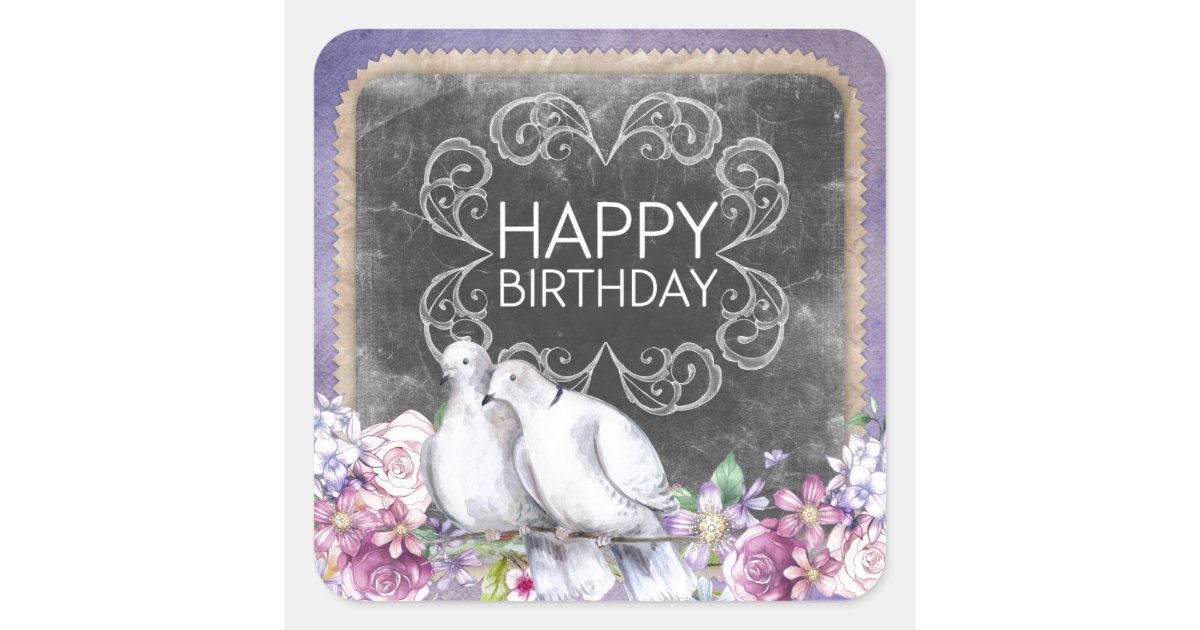 Happy birthday doves square sticker | Zazzle