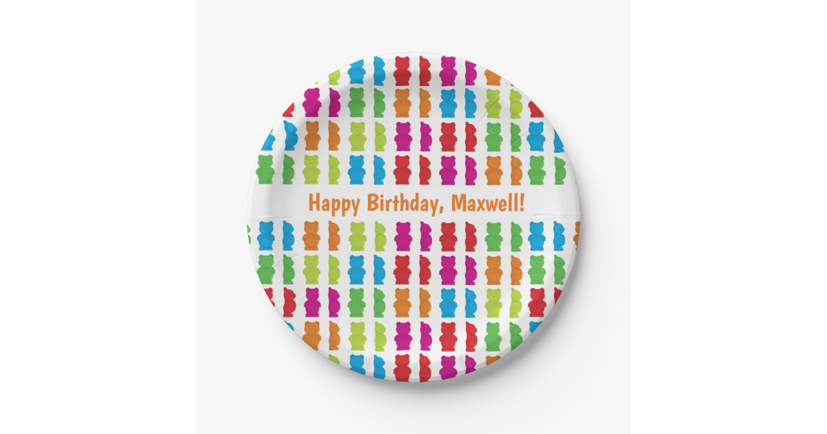 Happy Birthday Gummy Bears with name | paper plate | Zazzle