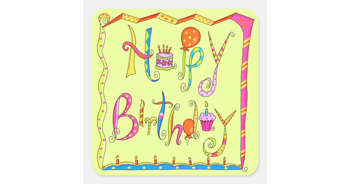 Happy Birthday Lime Green Sticker | Zazzle