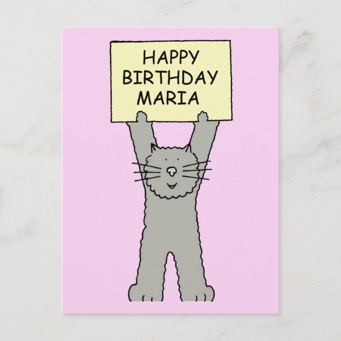 Happy Birthday Maria Cartoon Cat Postcard | Zazzle