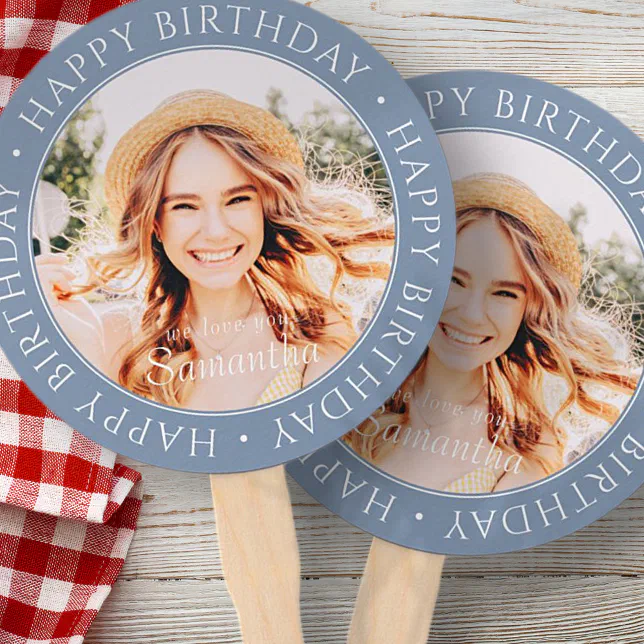 Happy Birthday Modern Simple Custom Photo Hand Fan | Zazzle