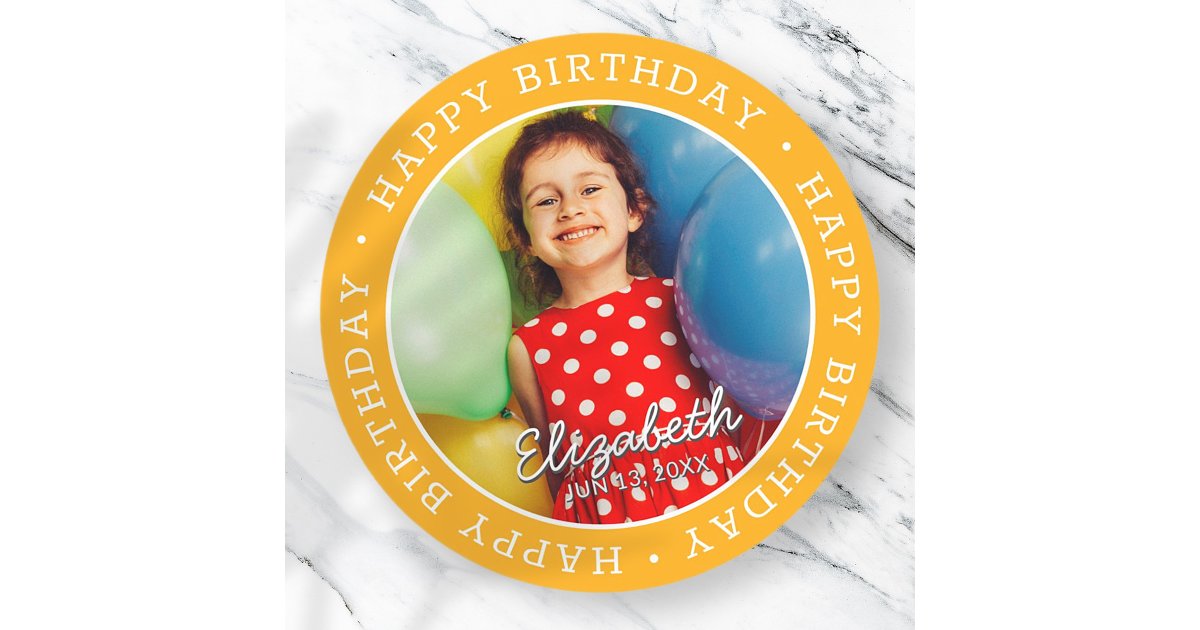 Happy Birthday Modern Simple Preppy Fun Photo Classic Round Sticker ...