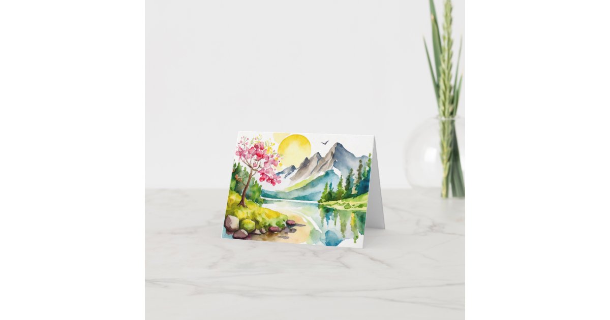 Happy Birthday Mountain Watercolor Greeting Card | Zazzle