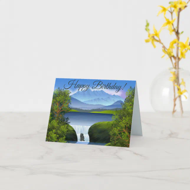 Happy Birthday Nature Mountain Landscape Waterfall Card | Zazzle