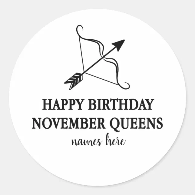 happy birthday november queen card personalised classic round sticker ...