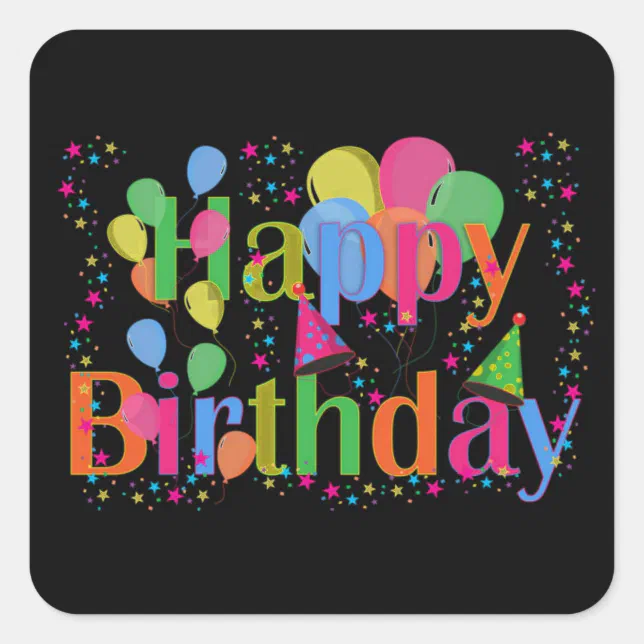 Happy Birthday Party Balloons Square Sticker | Zazzle