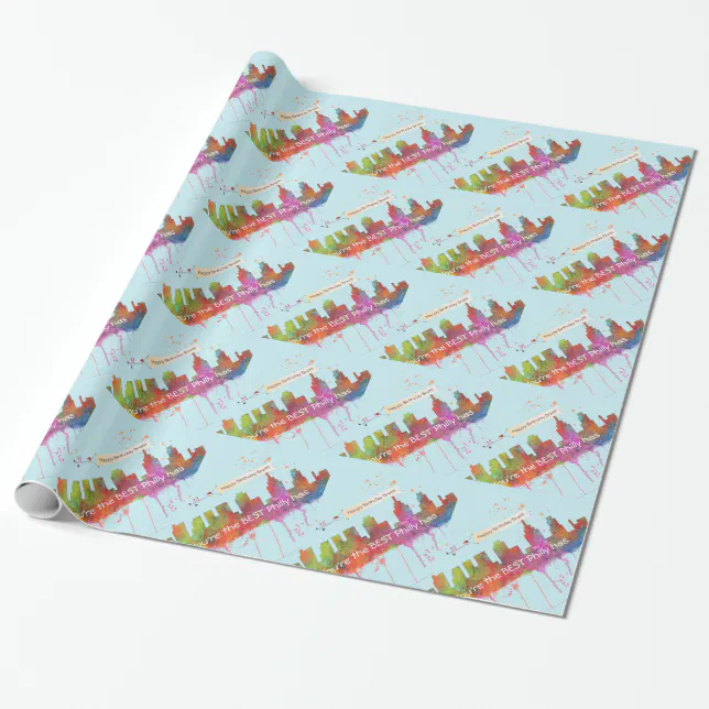 HAPPY BIRTHDAY PHILADELPHIA PENNSYLVANNIA SKYLINE WRAPPING PAPER | Zazzle
