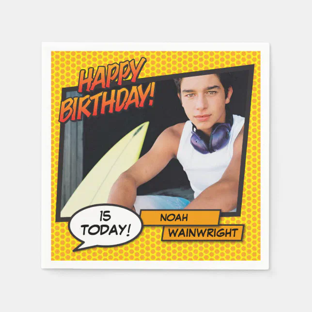 Happy Birthday Photo Fun Retro Comic Book Napkin | Zazzle