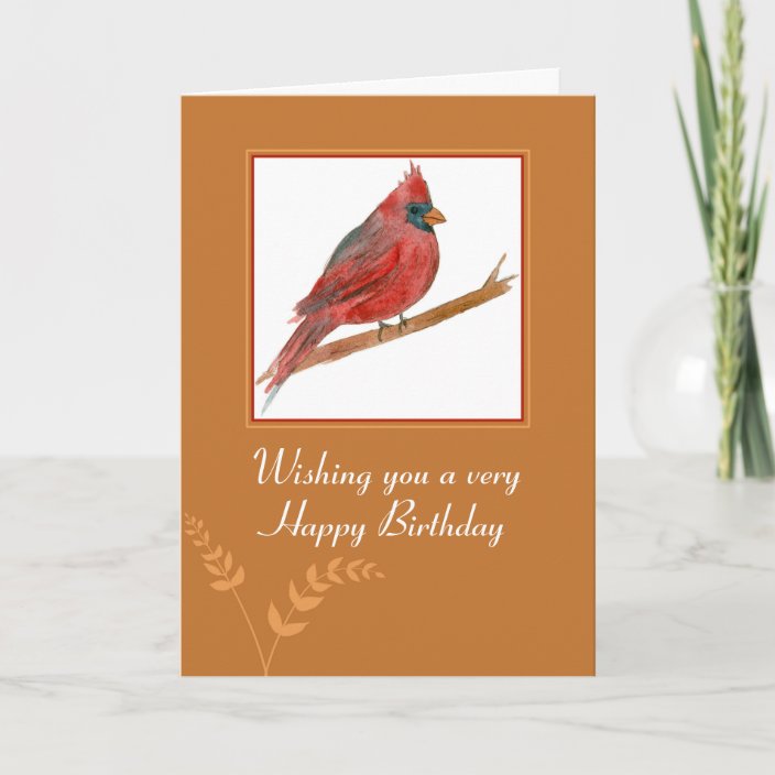 Happy Birthday Red Cardinal Bird Watercolor Card | Zazzle.co.uk