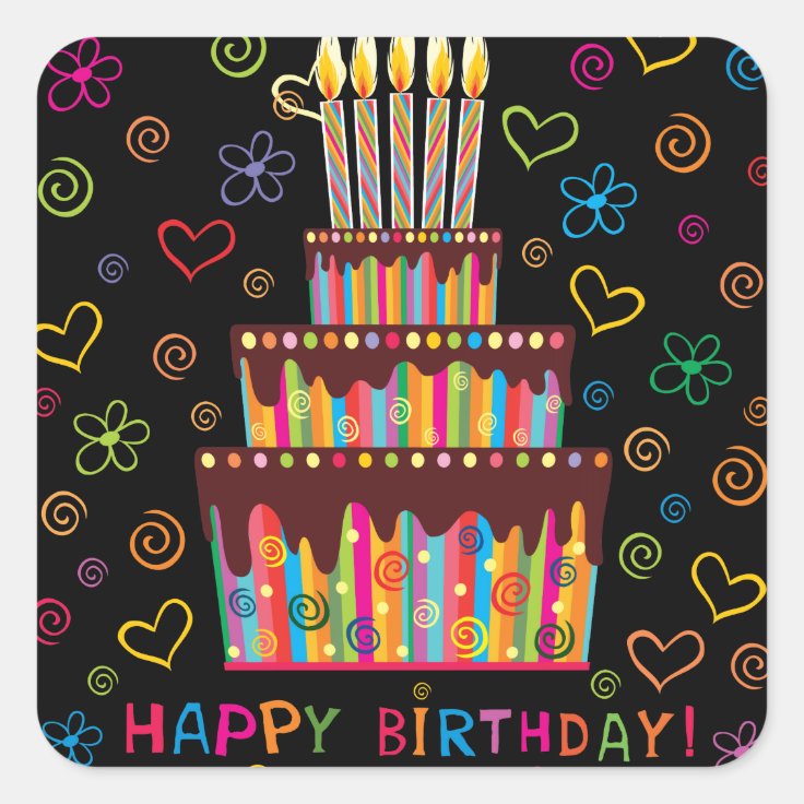 Happy Birthday Square Sticker | Zazzle